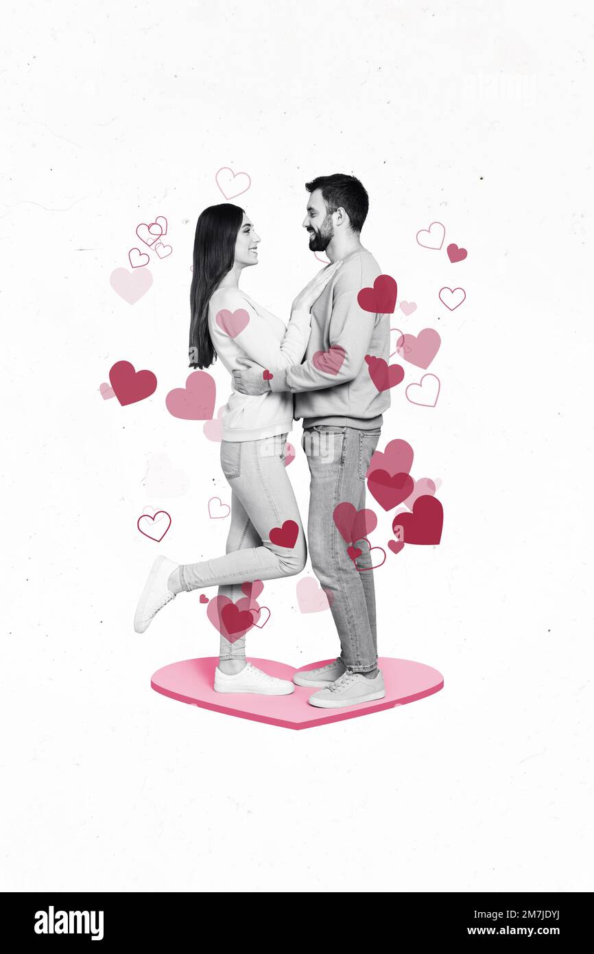 Creative composite artwork collage photo of lovely two people hug ...