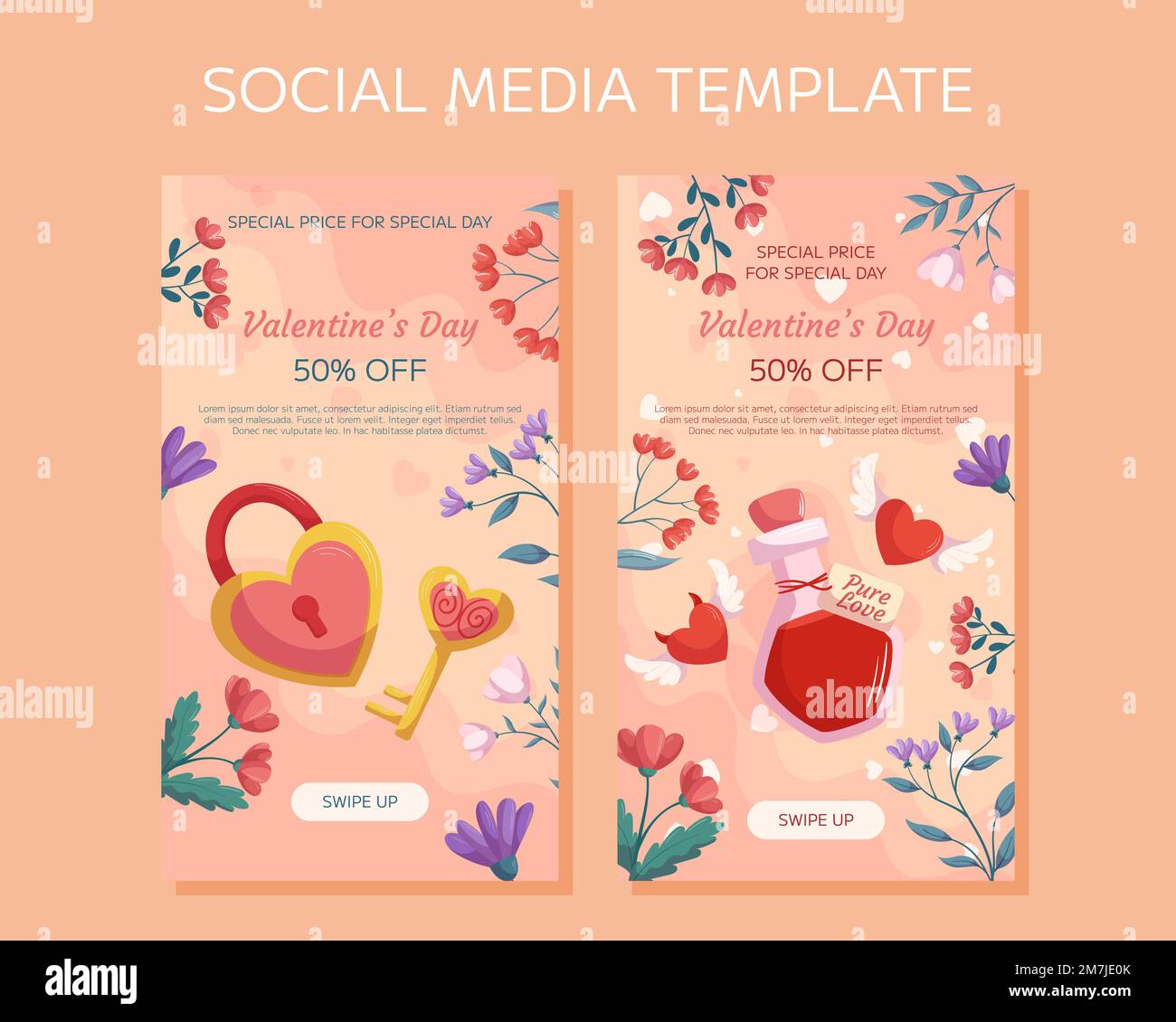Valentine's Day vertical social media stories template design. Lock and ...