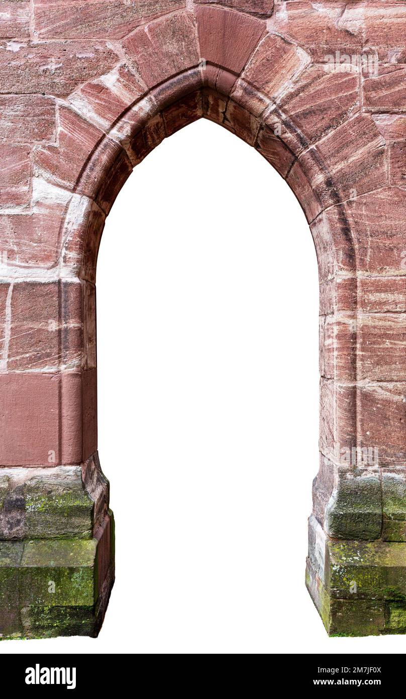 Ancient stone wall with empty arched portal, frame with copy space ...