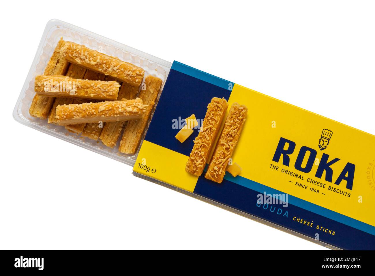 Box of Roka Gouda cheese sticks the original cheese biscuits opened to ...