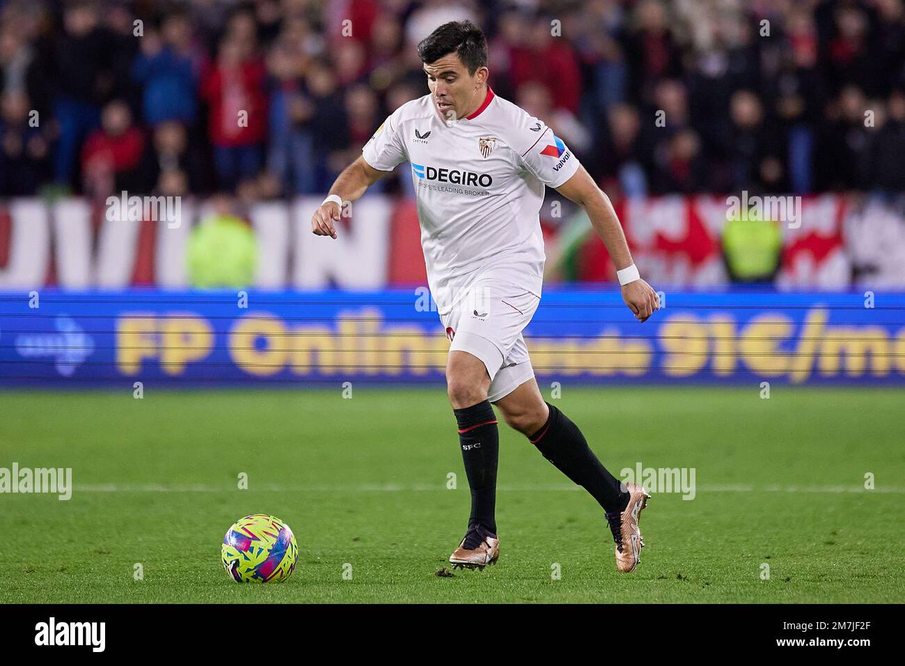 Seville, Spain. 08th, January 2023. Marcos Acuna (19) of Sevilla FC ...