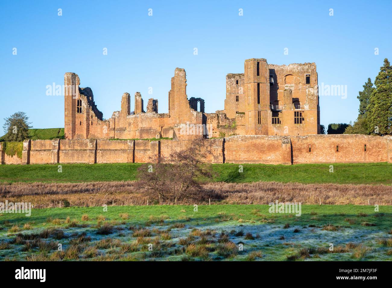 Kenilworth castle Warwickshire England, seen after a hard winter frost ...