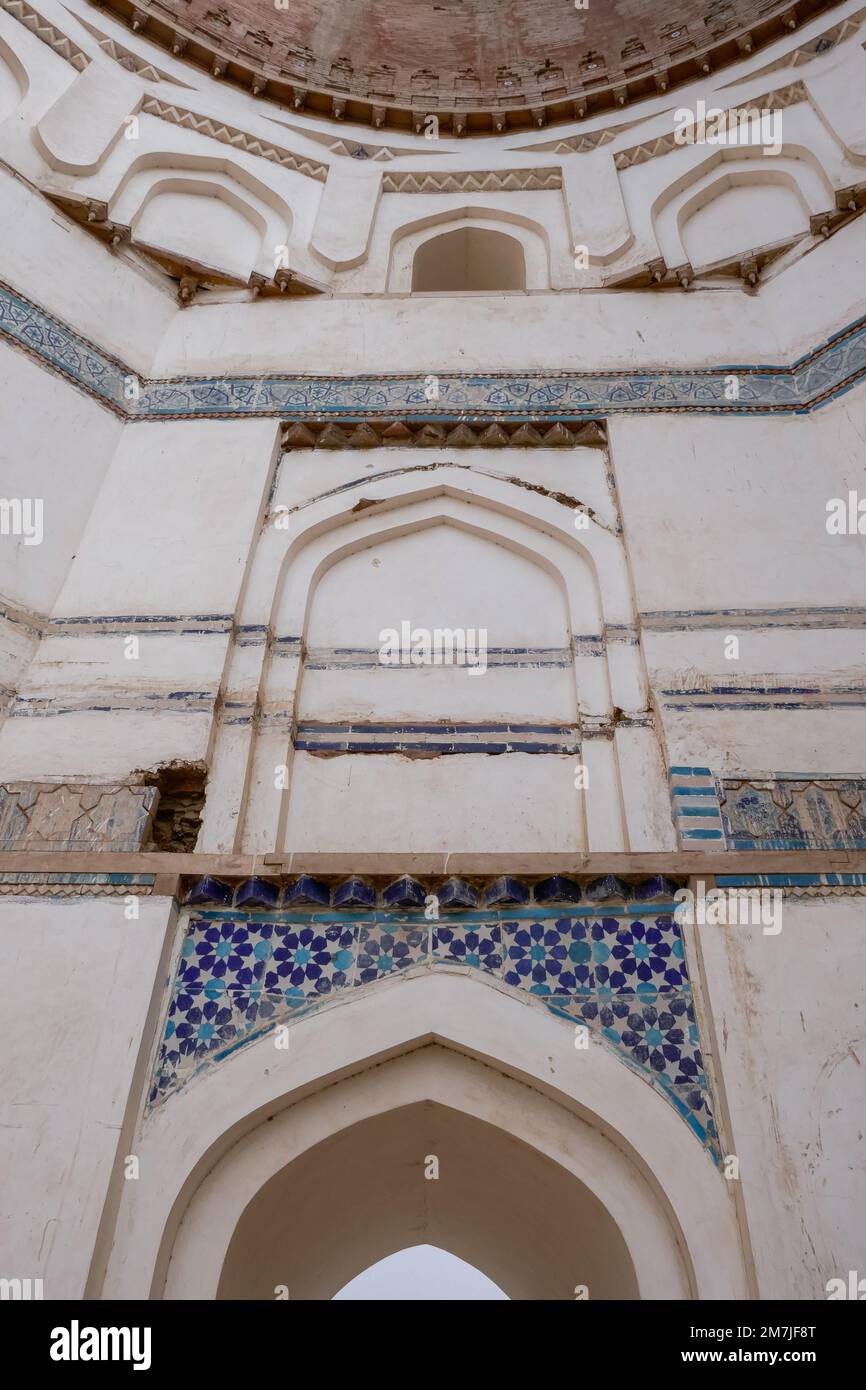 Detail view of interior of medieval Bibi Jawindi tomb and shrine with ...