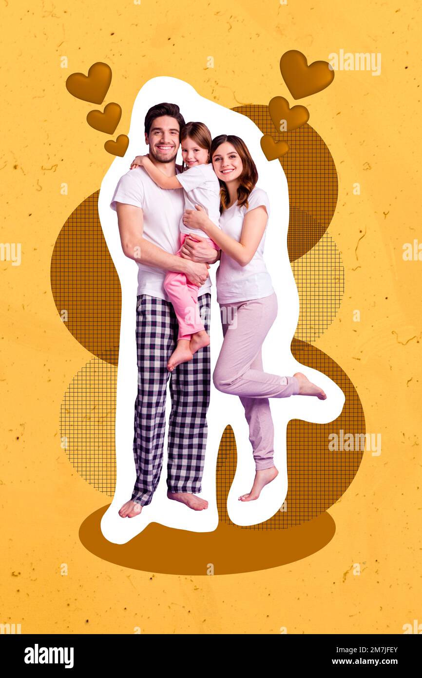 Vertical collage portrait of lovely positive friendly family parents ...