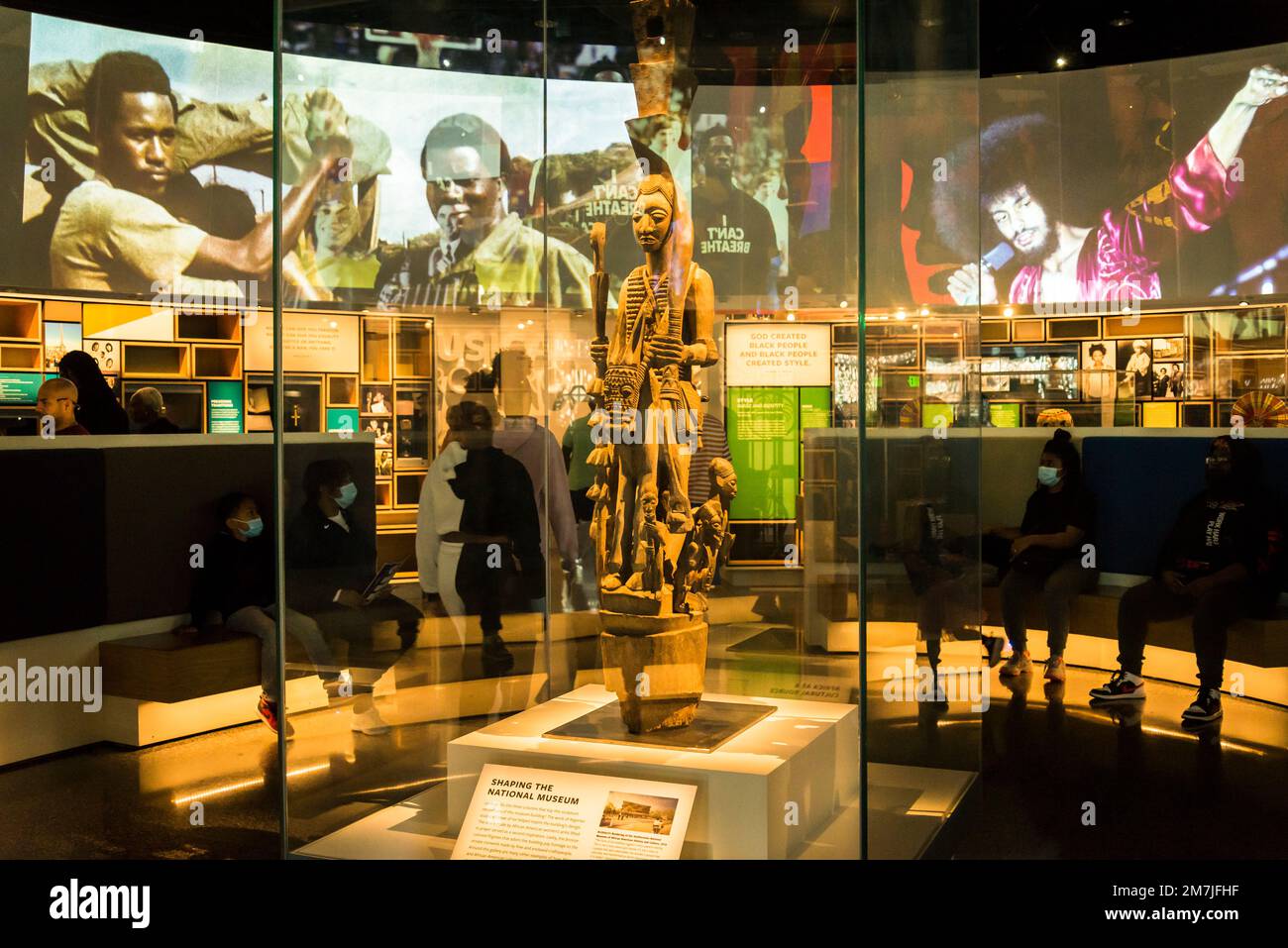 African sculpture in the middle of one of the galleries, National Museum of African American ...