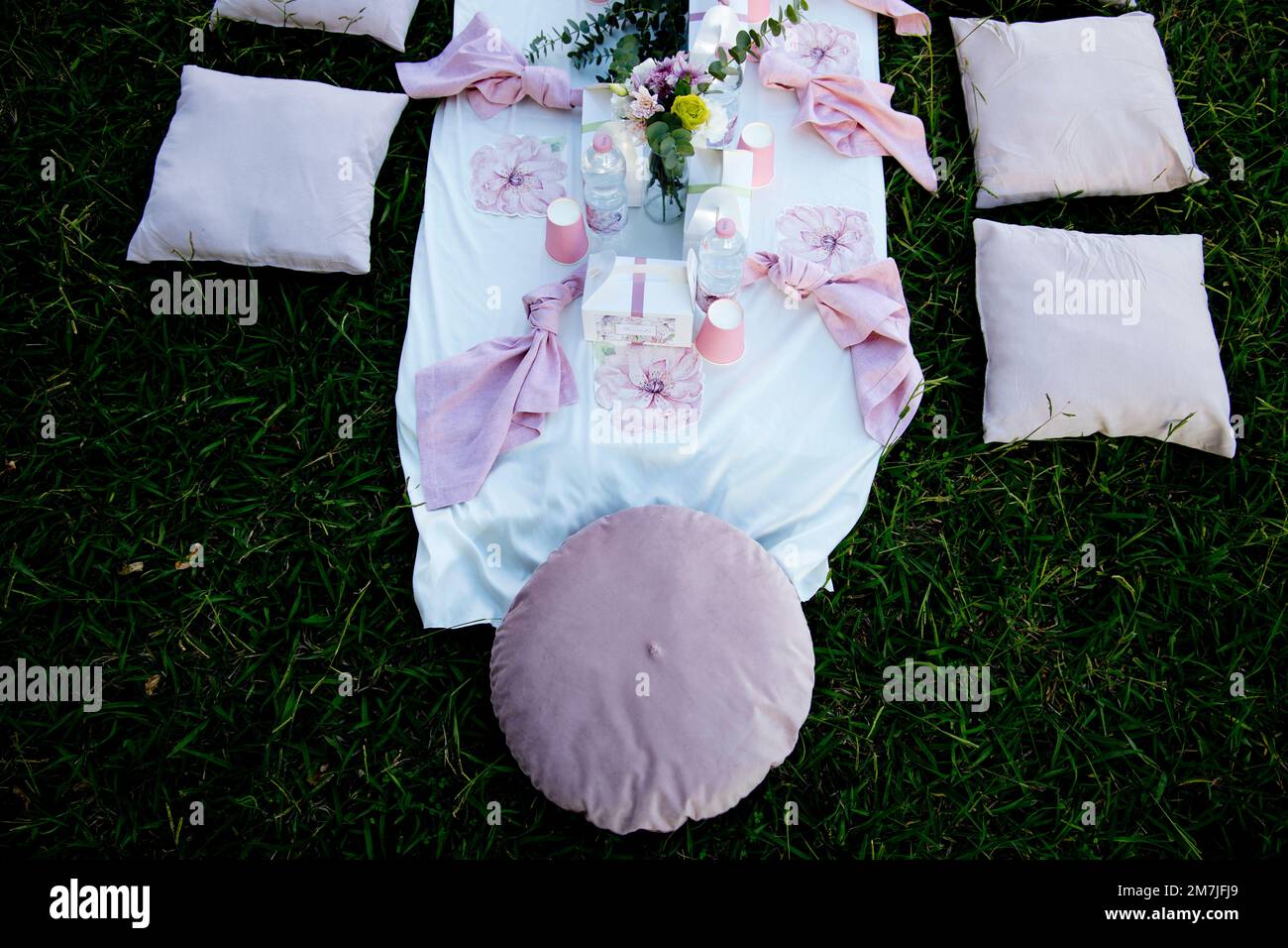 scenographic material for a party with a breakfast on the lawn theme Stock Photo - Alamy