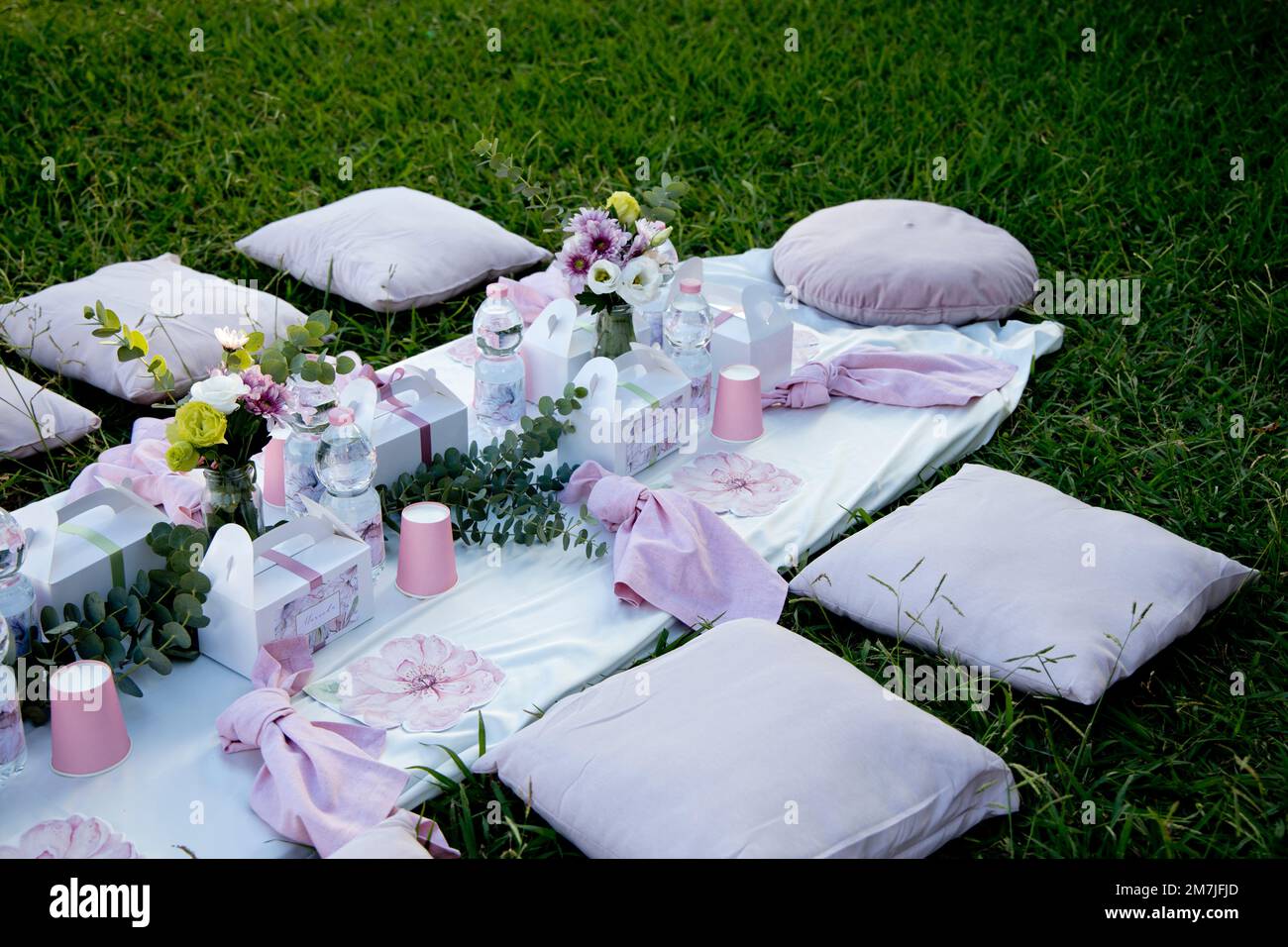 scenographic material for a party with a breakfast on the lawn theme Stock Photo - Alamy