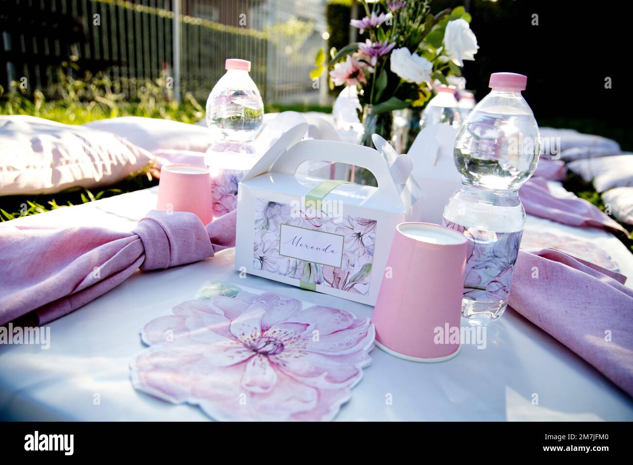 scenographic material for a party with a breakfast on the lawn theme Stock Photo - Alamy