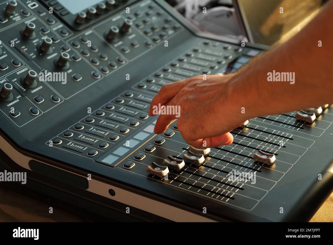 Close up shot of a sound mixer devices buttons using in a concert Stock ...