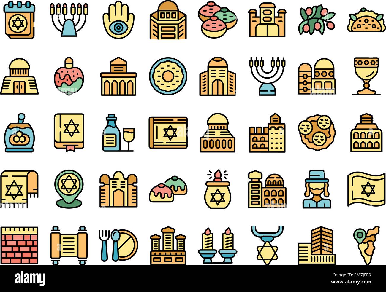 Israel icons set outline vector. Airplane anniversary. Tower wall color ...