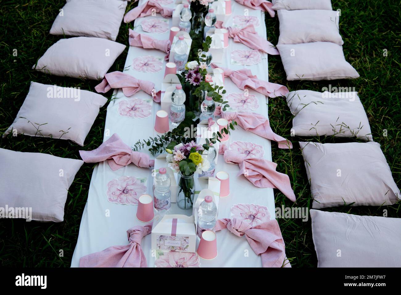 scenographic material for a party with a breakfast on the lawn theme Stock Photo - Alamy