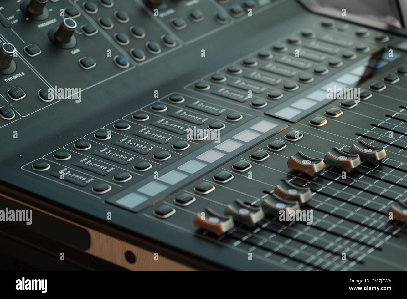 Close up shot of a sound mixer devices buttons using in a concert Stock ...