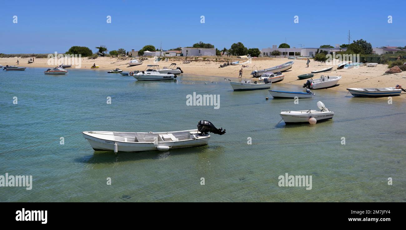 Farol village harbour, Culatra Island, Olhao, Algarve, Portugal Stock ...