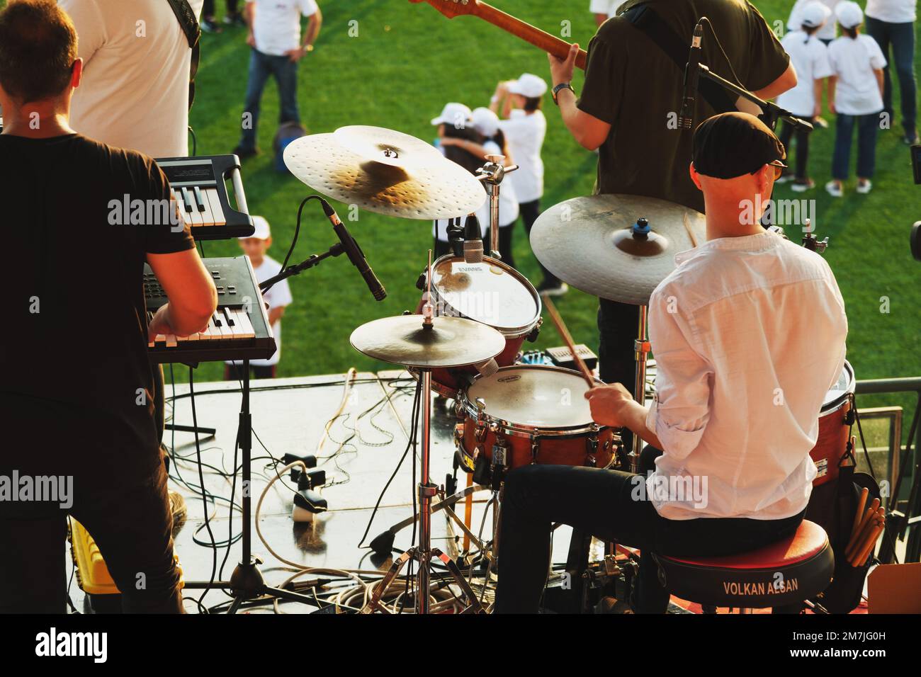 Izmir, Turkey - August 29, 2022: Back view of Ozgur Band orchestra ...