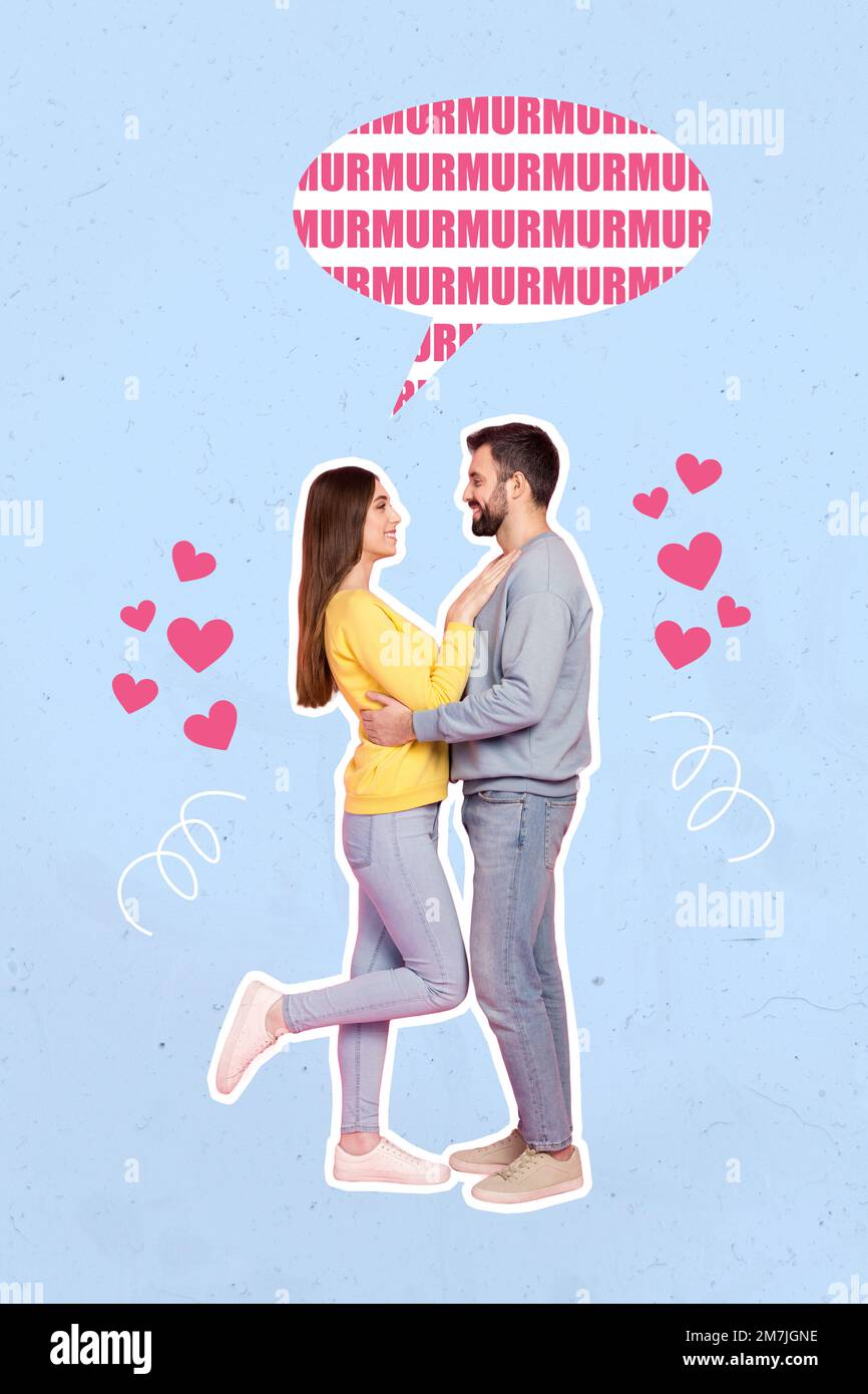 Collage photo banner celebrating cute lovely pair people embrace girl ...
