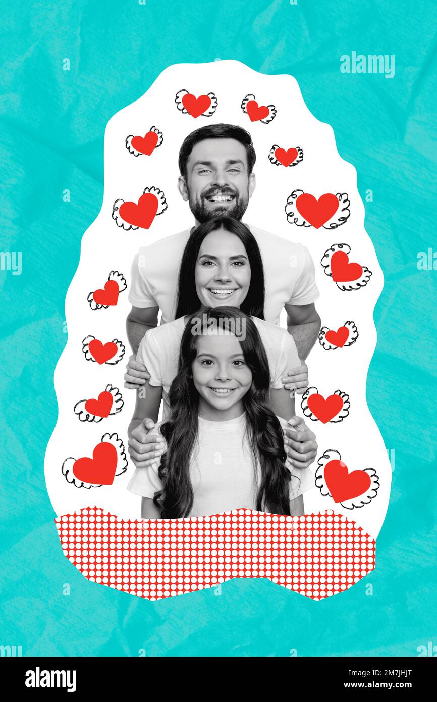 Vertical collage portrait of pile stack three black white effect people ...