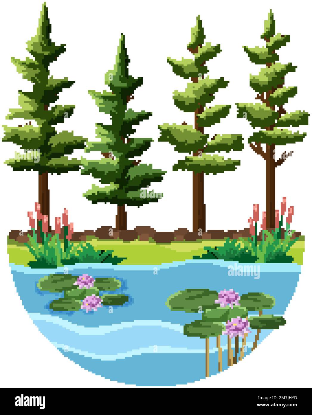 Trees by the river scene illustration Stock Vector Image & Art - Alamy