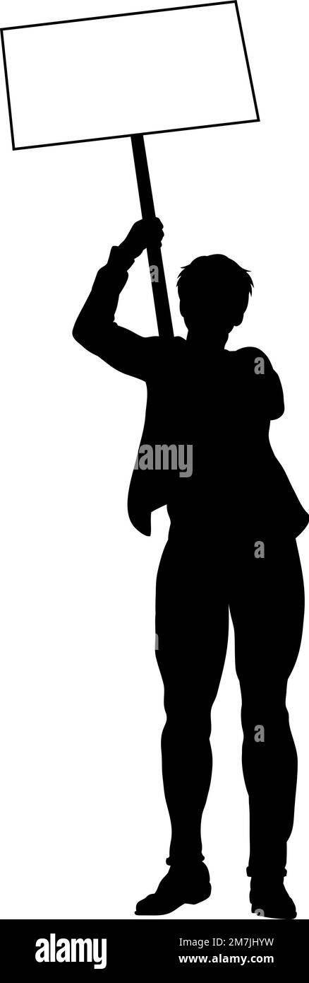 Protest Rally March Picket Sign Silhouette Person Stock Vector Image ...