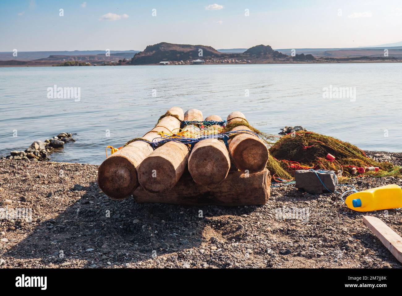 A fishing boat at El Molo Village at the shores of Lake Turkana, Kenya ...