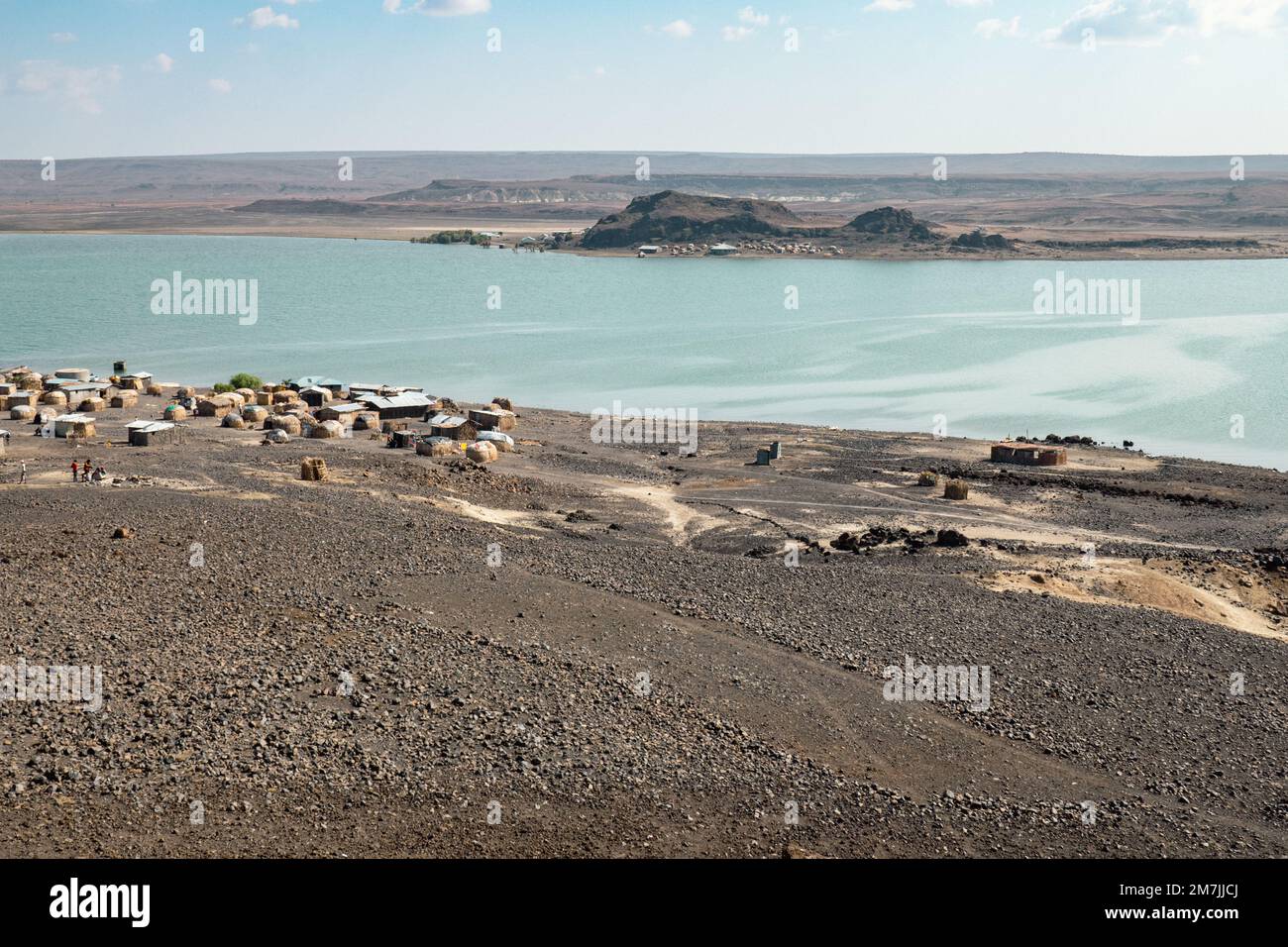 Traditional houses of the El Molo people in El Molo village living at ...