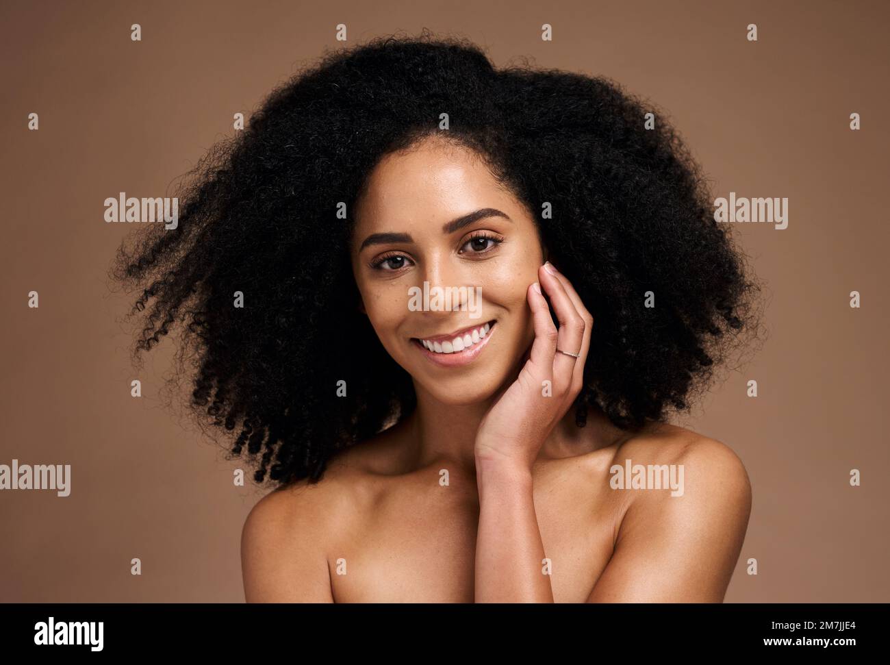 Face of black woman, beauty and skincare portrait with a smile, glow ...