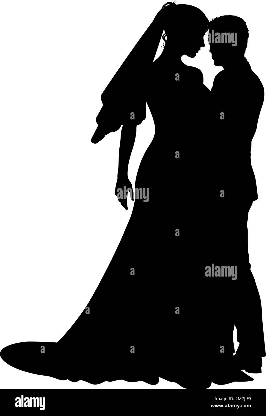 Bride And Groom Couple Wedding Dress Silhouettes Stock Vector Image ...