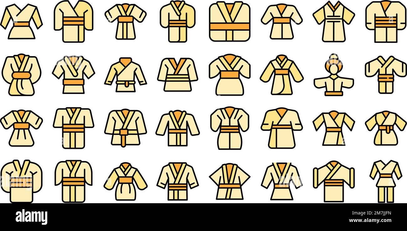 Kimono icons set outline vector. Asian japanese. Geisha woman color ...