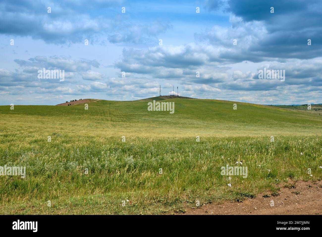 Bald Mountain in the Buryat Republic of Russia. Green hills against a ...
