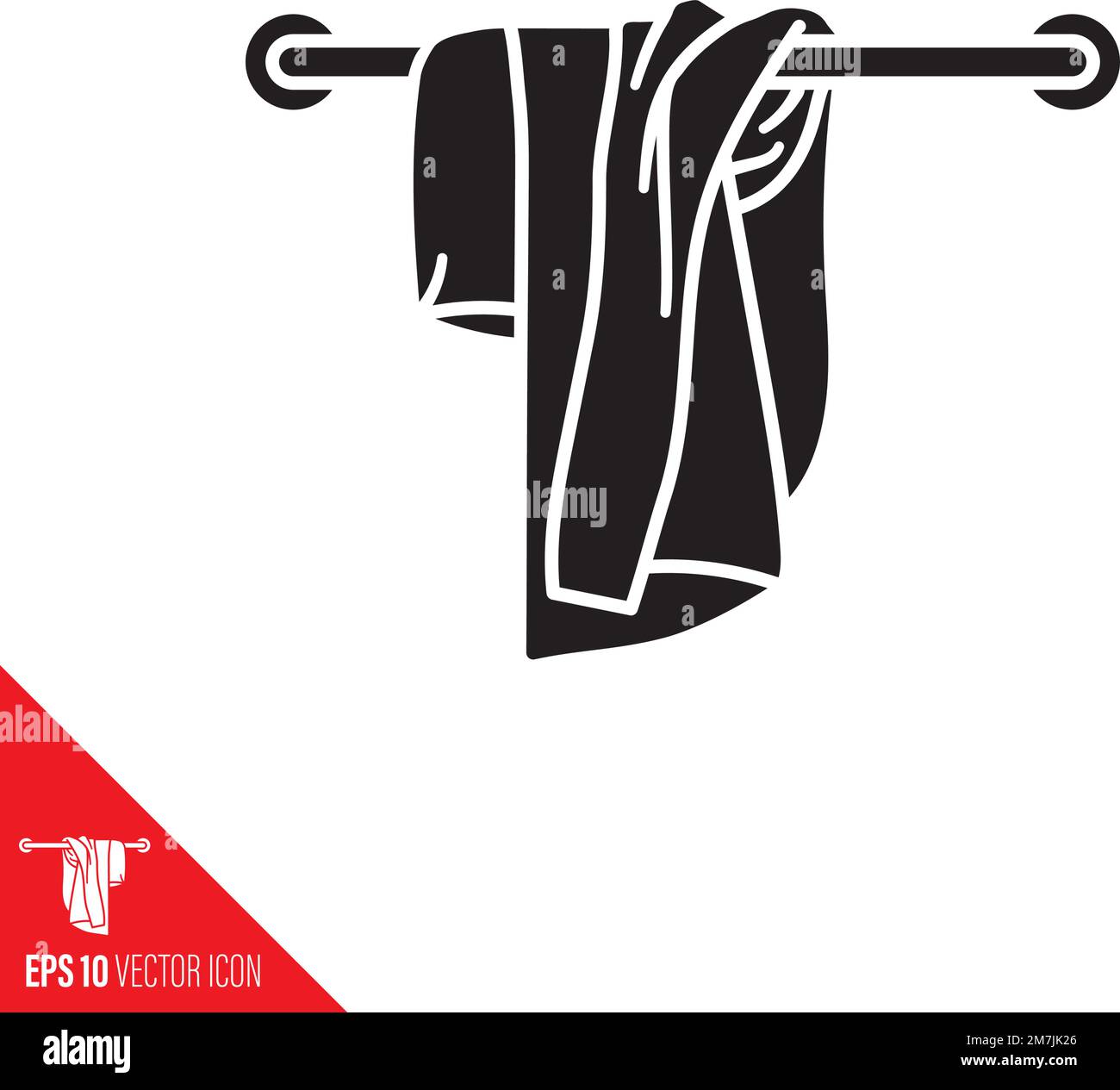 Used towel on towel rail vector line icon. Dirty laundry outline symbol ...