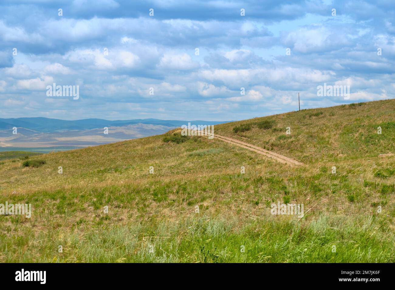 Bald Mountain in the Buryat Republic of Russia. Green hills against a ...