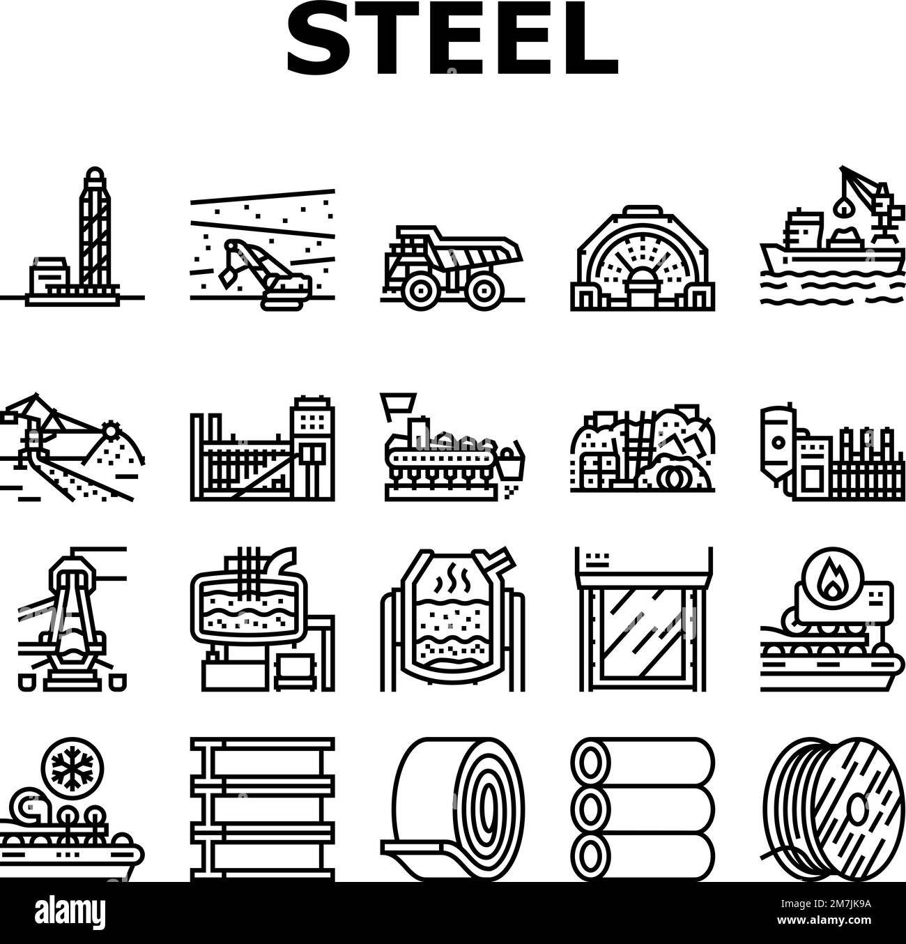 steel production industry metal icons set vector Stock Vector Image ...