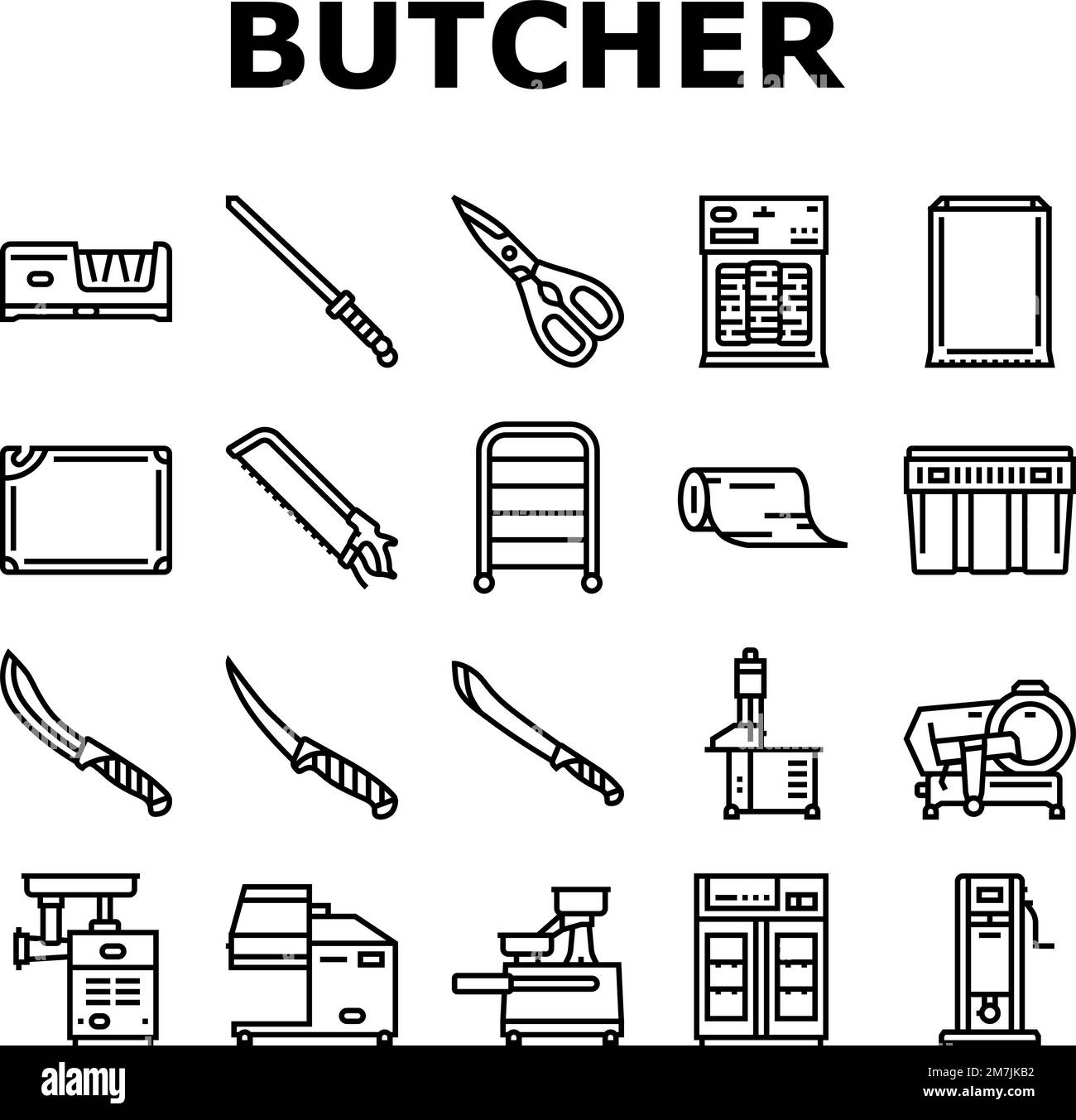 Butcher meat food beef butchery icons set vector restaurant vintage hi ...