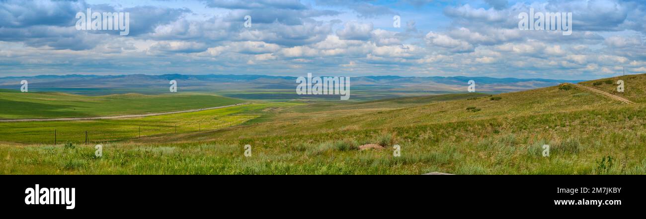 Bald Mountain in the Buryat Republic of Russia. Green hills against a ...