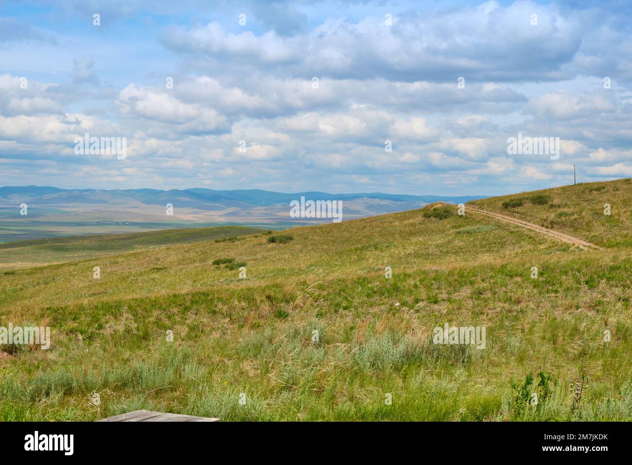 Bald Mountain in the Buryat Republic of Russia. Green hills against a ...