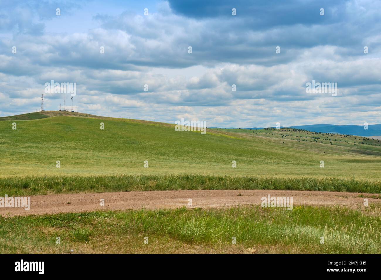 Bald Mountain in the Buryat Republic of Russia. Green hills against a ...