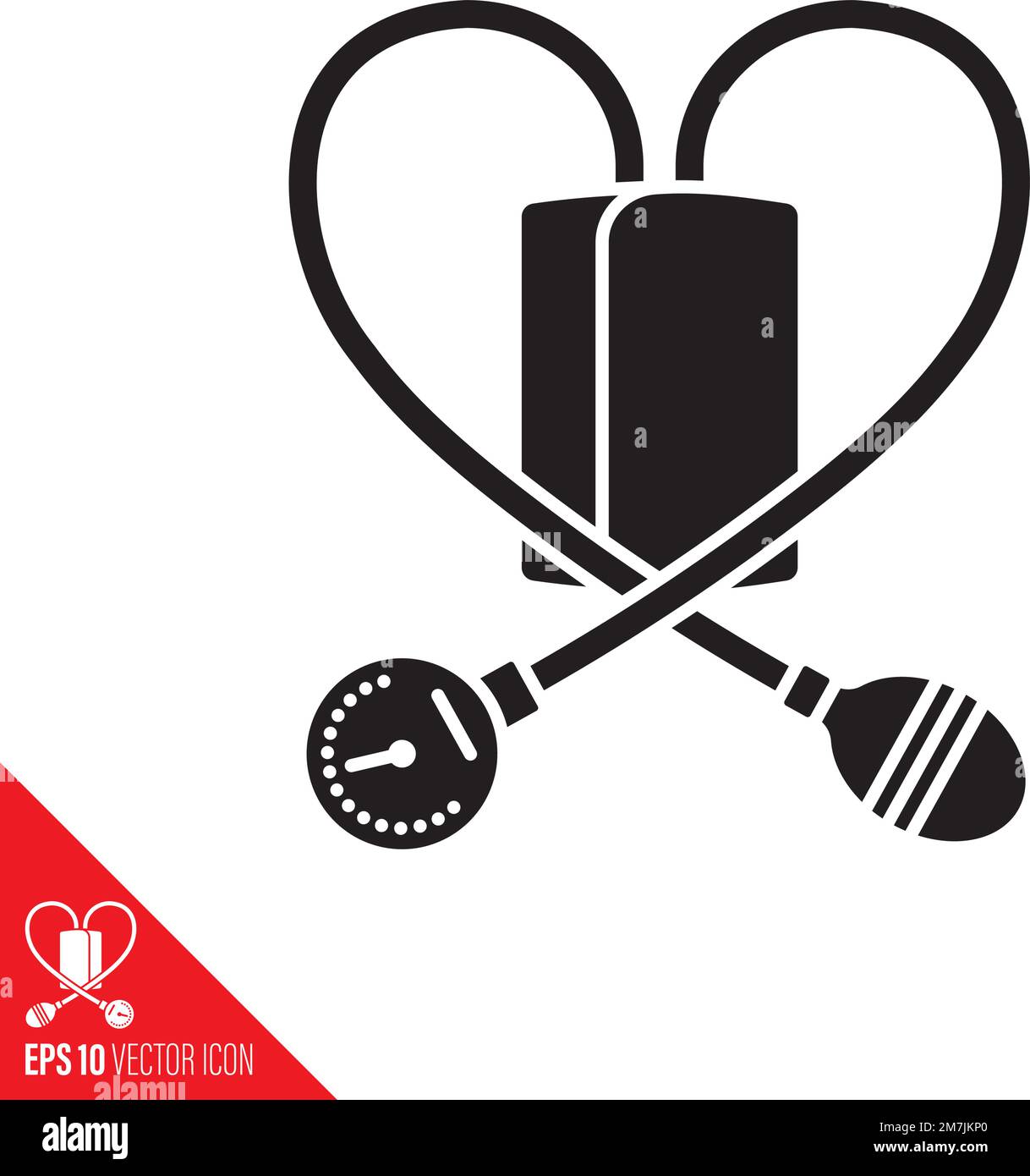 Blood pressure meter with heart shaped tubes vector icon Stock Vector ...