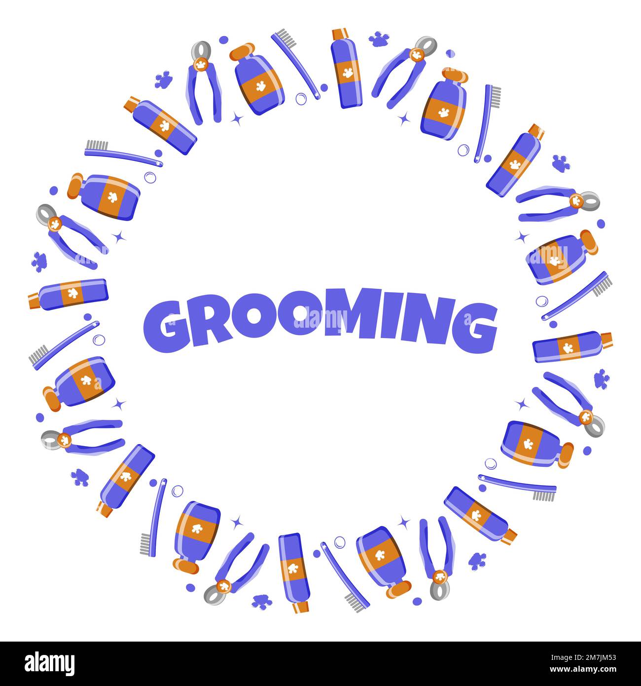 pet tools frame with text in the center grooming. white background ...