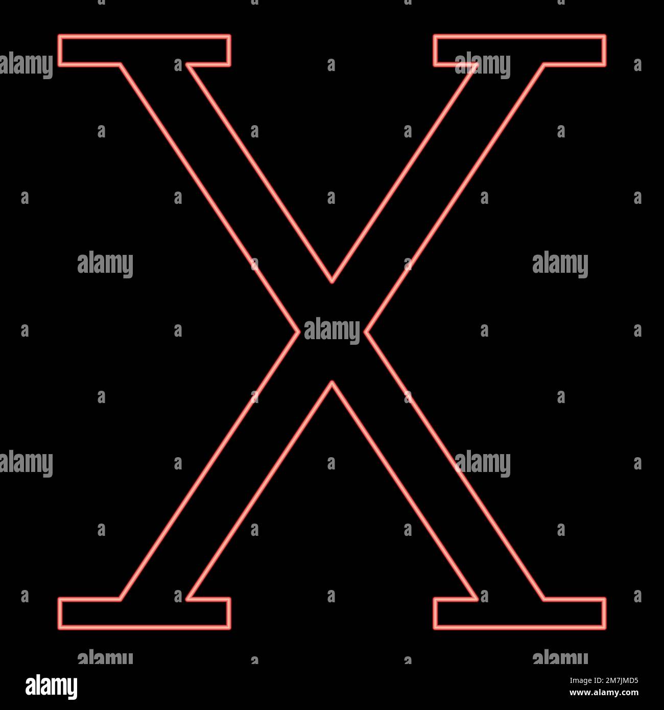 Neon chi greek symbol capital letter uppercase font red color vector ...