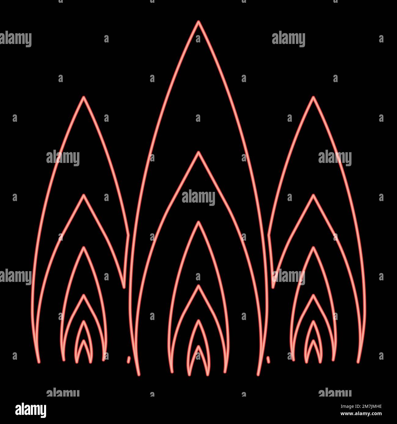 Neon three flame fire Burn bonfire 3 tongues red color vector ...