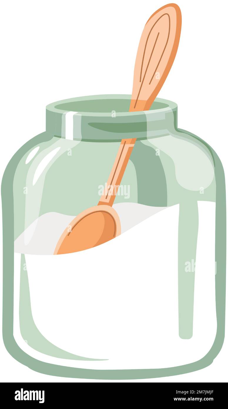 Sugar in glass jar with wooden spoon, icon vector Stock Vector Image ...