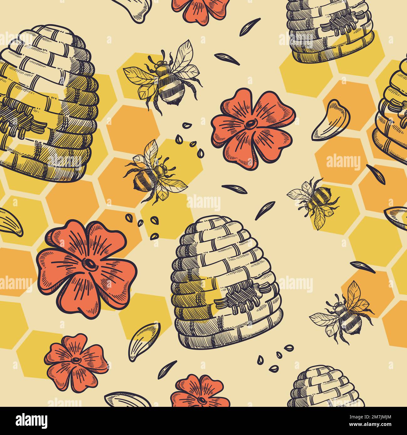 Beekeepingand apiary, honey production patterns Stock Vector Image ...