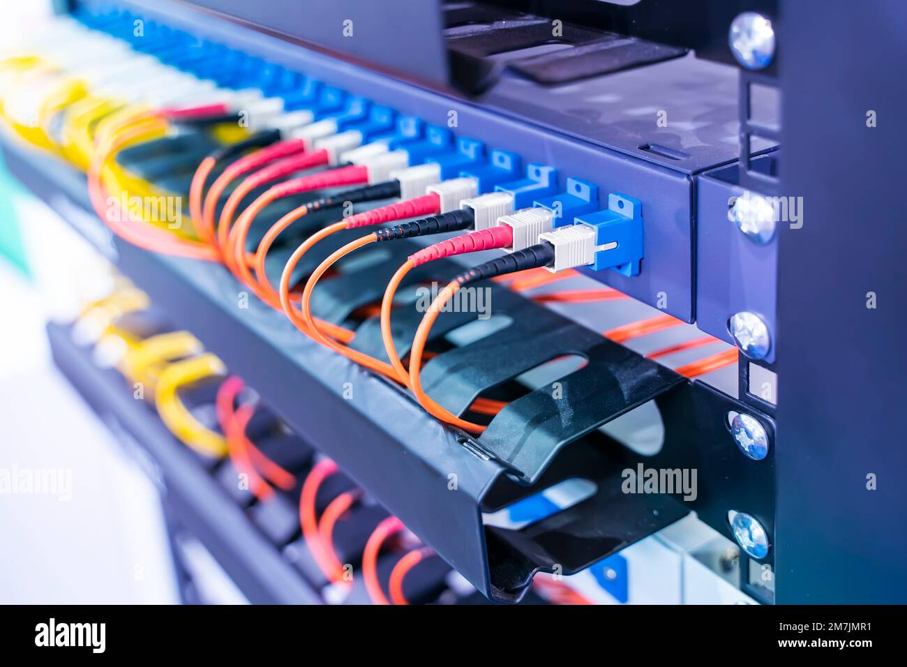 Fiber optic cable connect to communication Distribution point Stock ...