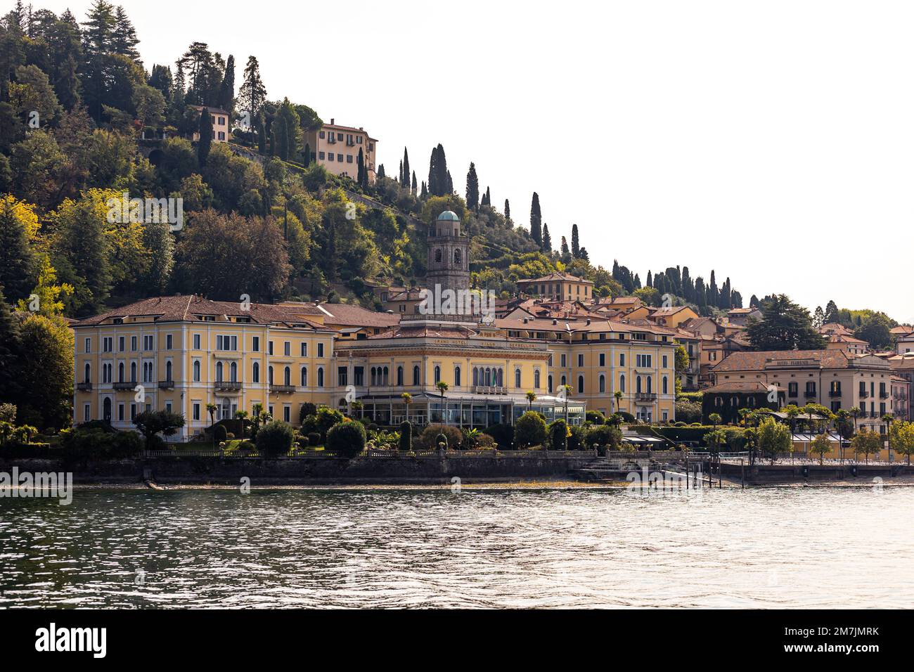 Waterfront Town Bellagio, Italy, Lake Como with Sailing Boat and ...