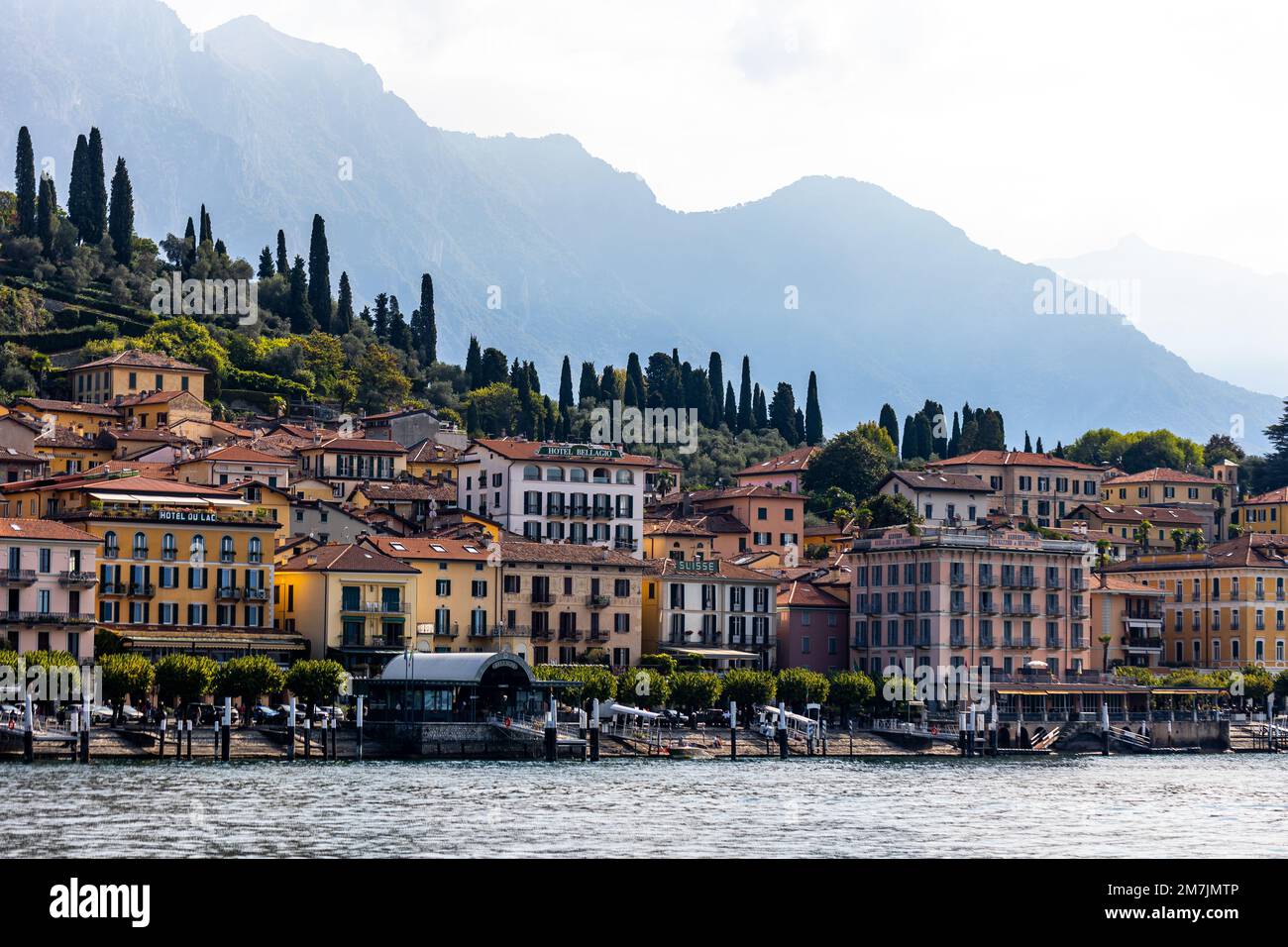 Waterfront Town Bellagio, Italy, Lake Como with Sailing Boat and ...