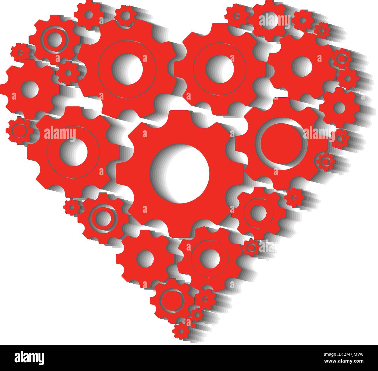 Gears and cogs in shape of heart system theme icon isolated on white ...