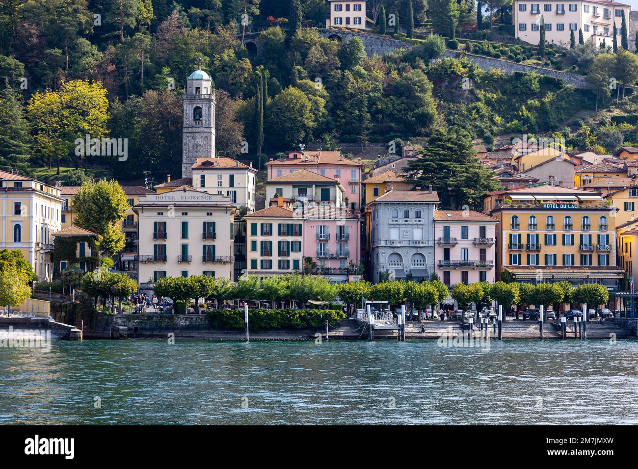 Waterfront Town Bellagio, Italy, Lake Como with Sailing Boat and ...