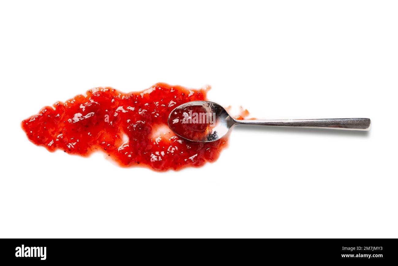 Spoon with sweet jam on white background Stock Photo - Alamy