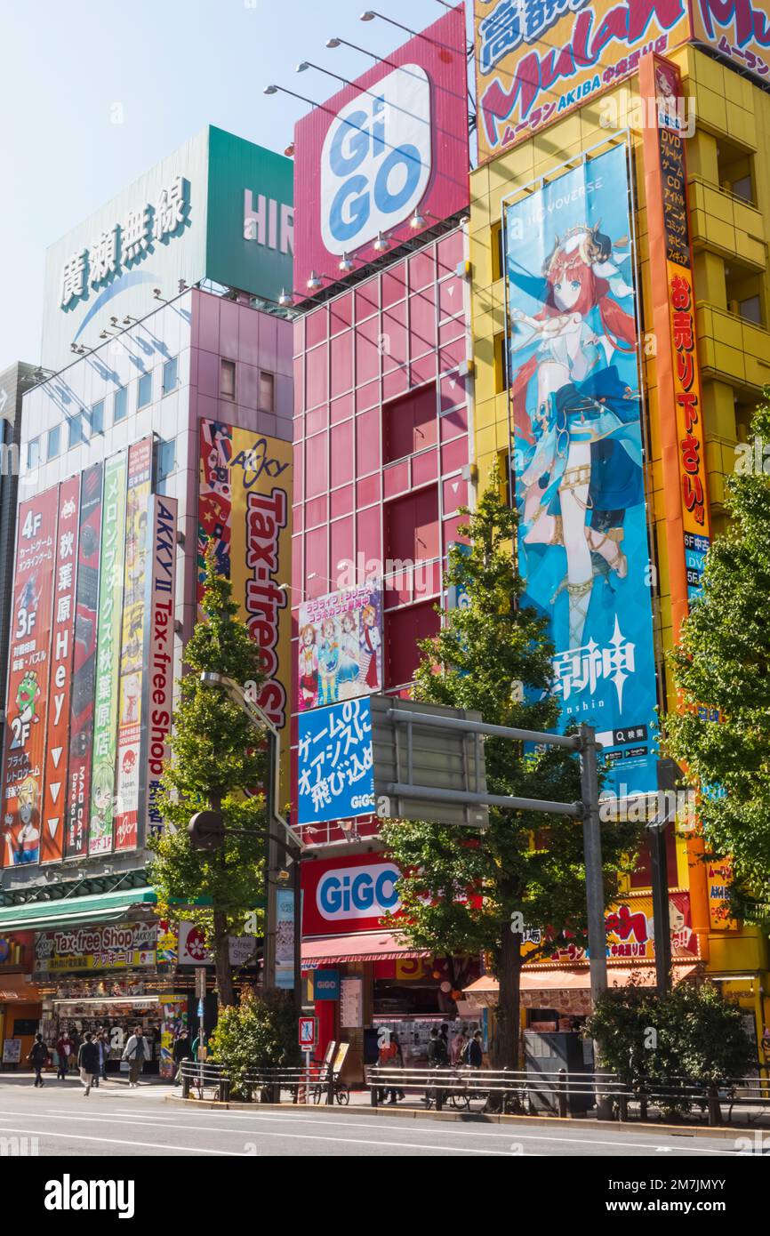 Japan, Honshu, Tokyo, Akihabara, Street Scene with Colourful Stores Stock Photo - Alamy