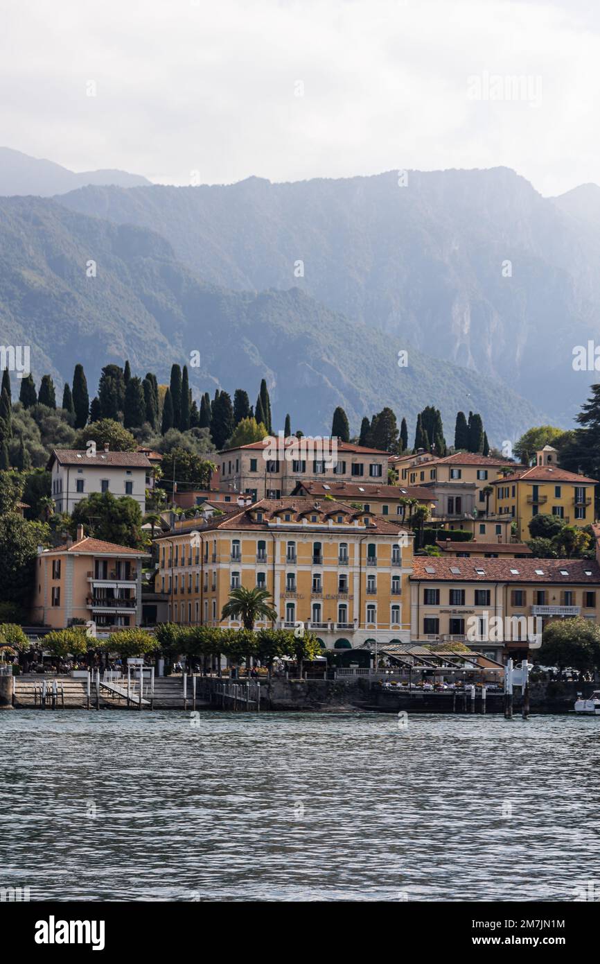 Waterfront Town Bellagio, Italy, Lake Como with Sailing Boat and ...