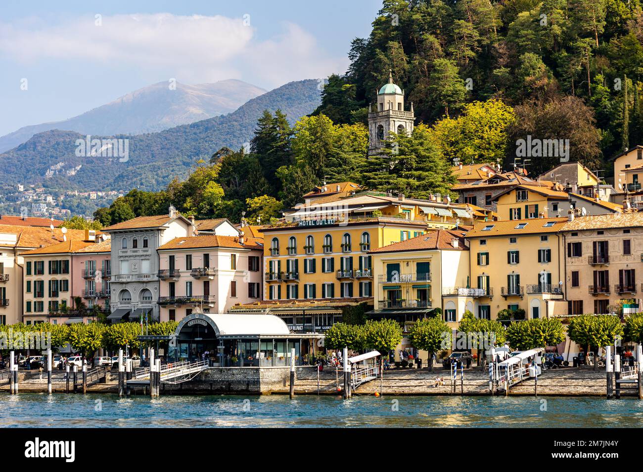 Waterfront Town Bellagio, Italy, Lake Como with Sailing Boat and ...